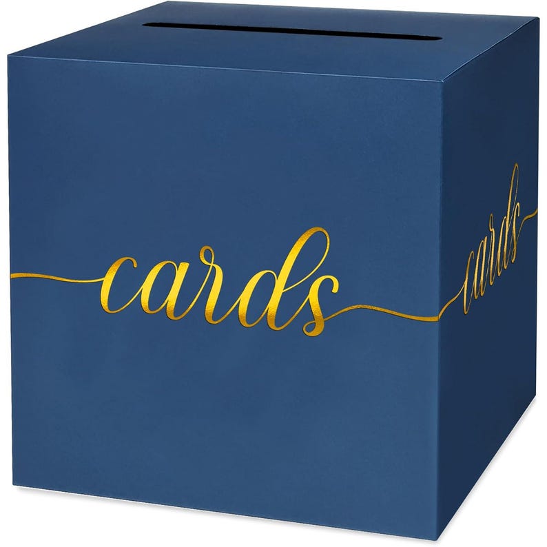 Navy Blue & Gold Card Box, Money Gift Box for Wedding, Birthday, Baby ...
