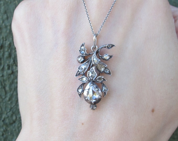 Antique Georgian Era Sterling Silver and Gold Rose Cut Diamond Floral ...