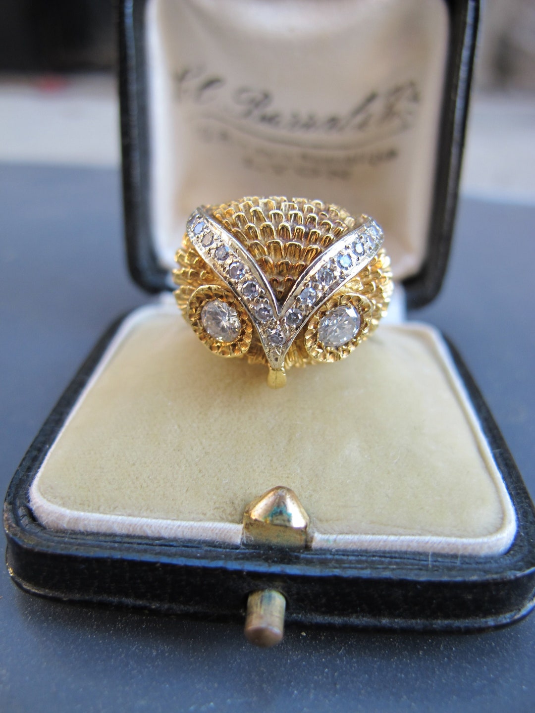 Vintage 18k Yellow Gold Diamond Owl Ring - Etsy