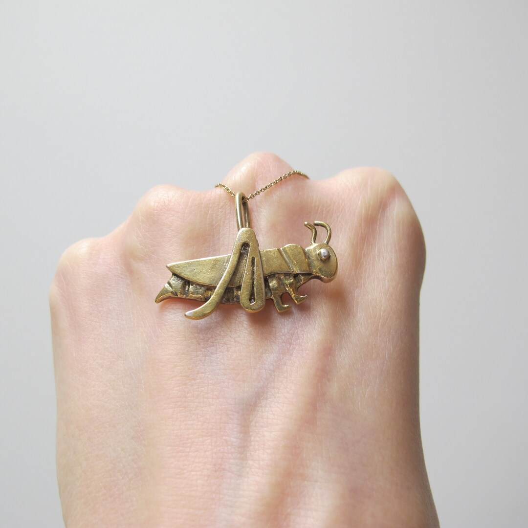 Vintage Gold Plate and Silver Cricket Grasshopper Charm Pendant - Etsy