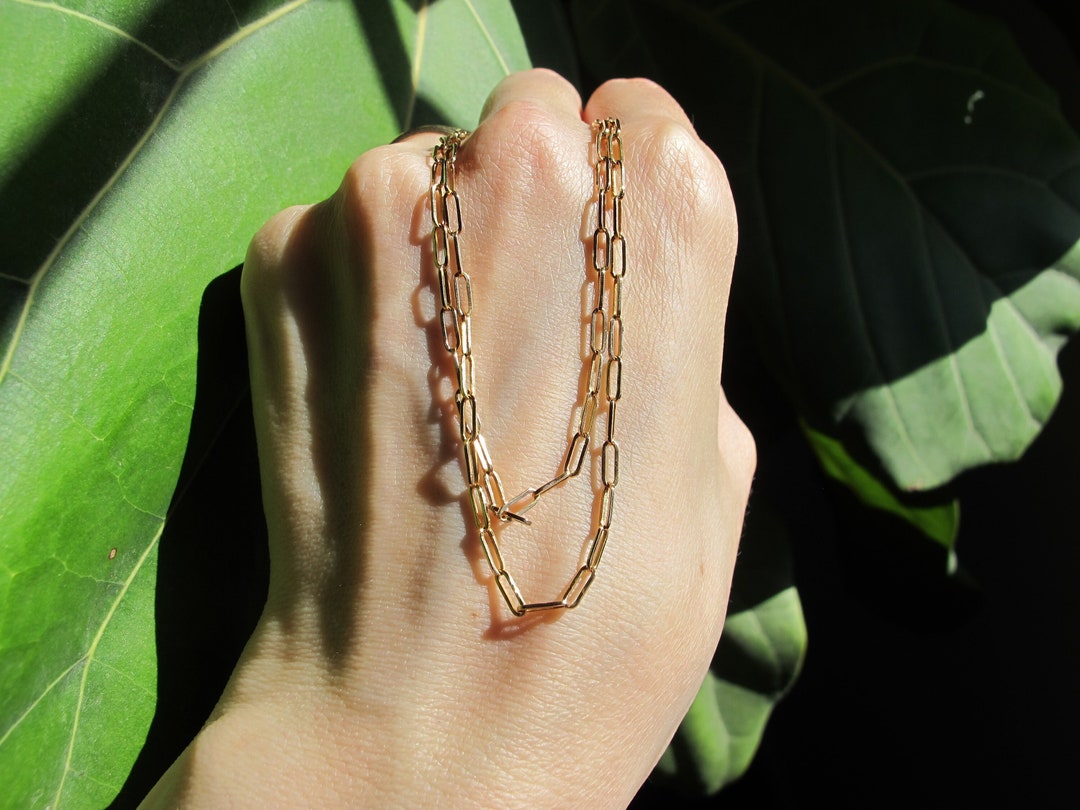 Vintage 18k Yellow Gold Lozenge/paper Clip Link Necklace - Etsy