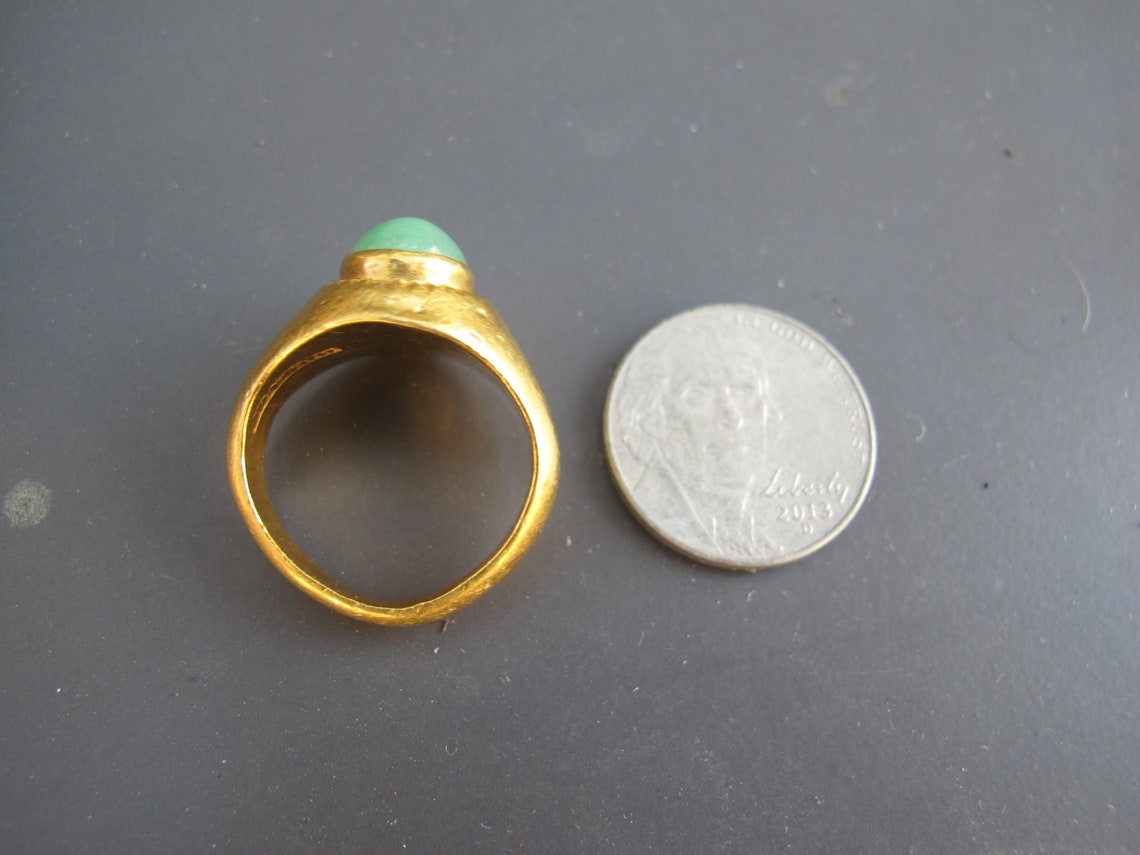 Vintage 22k Yellow Gold Jade Signet Ring | Etsy