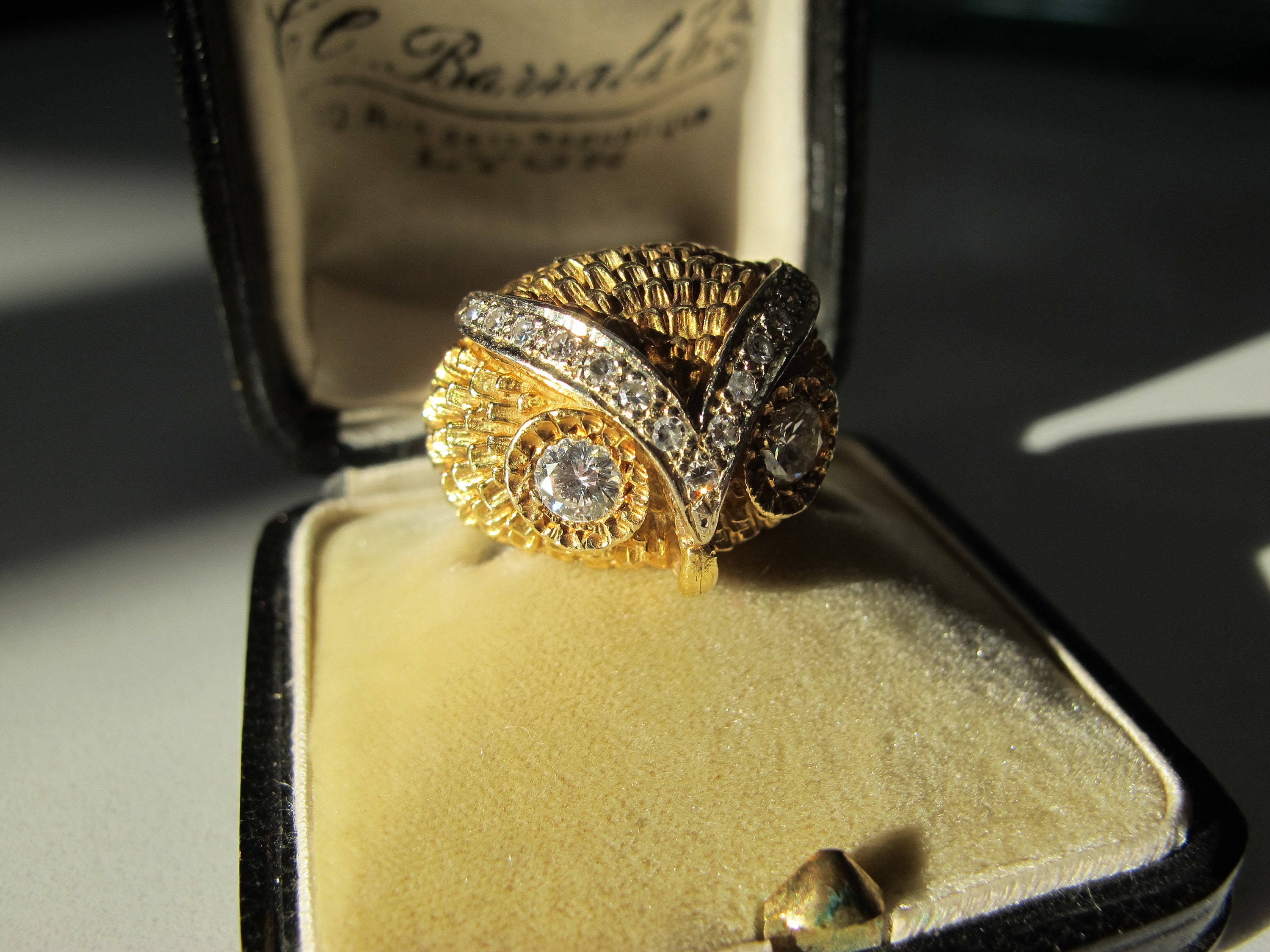 Vintage 18k Yellow Gold Diamond Owl Ring | Etsy