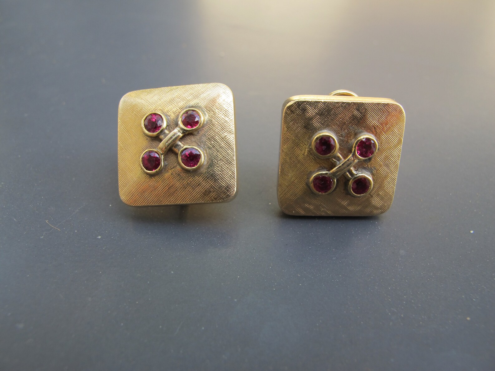 Vintage 14k Yellow Gold Ruby Button Earrings - Etsy