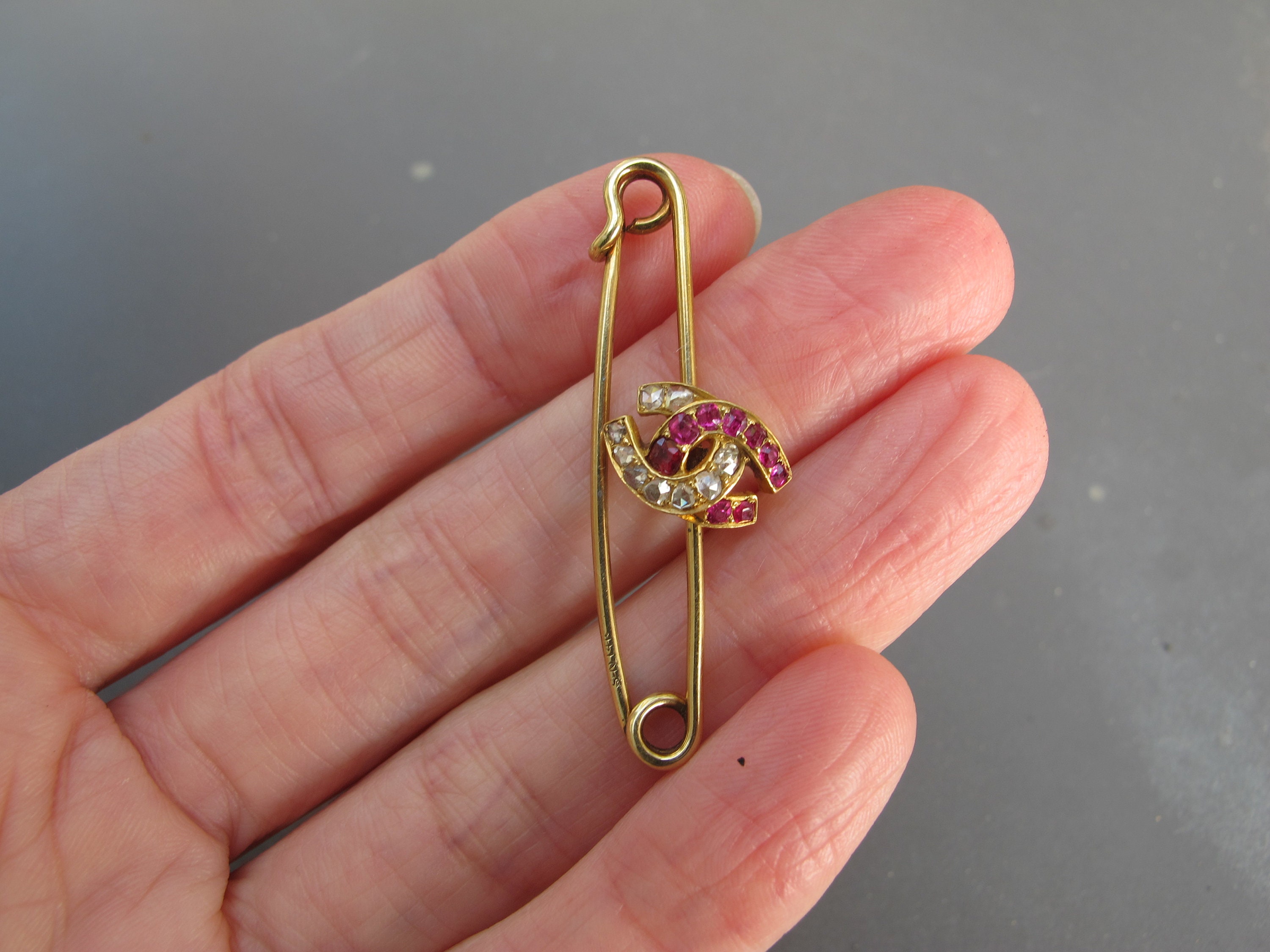 Antique 14k Yellow Gold Safety Pin With Diamond and Ruby | Etsy