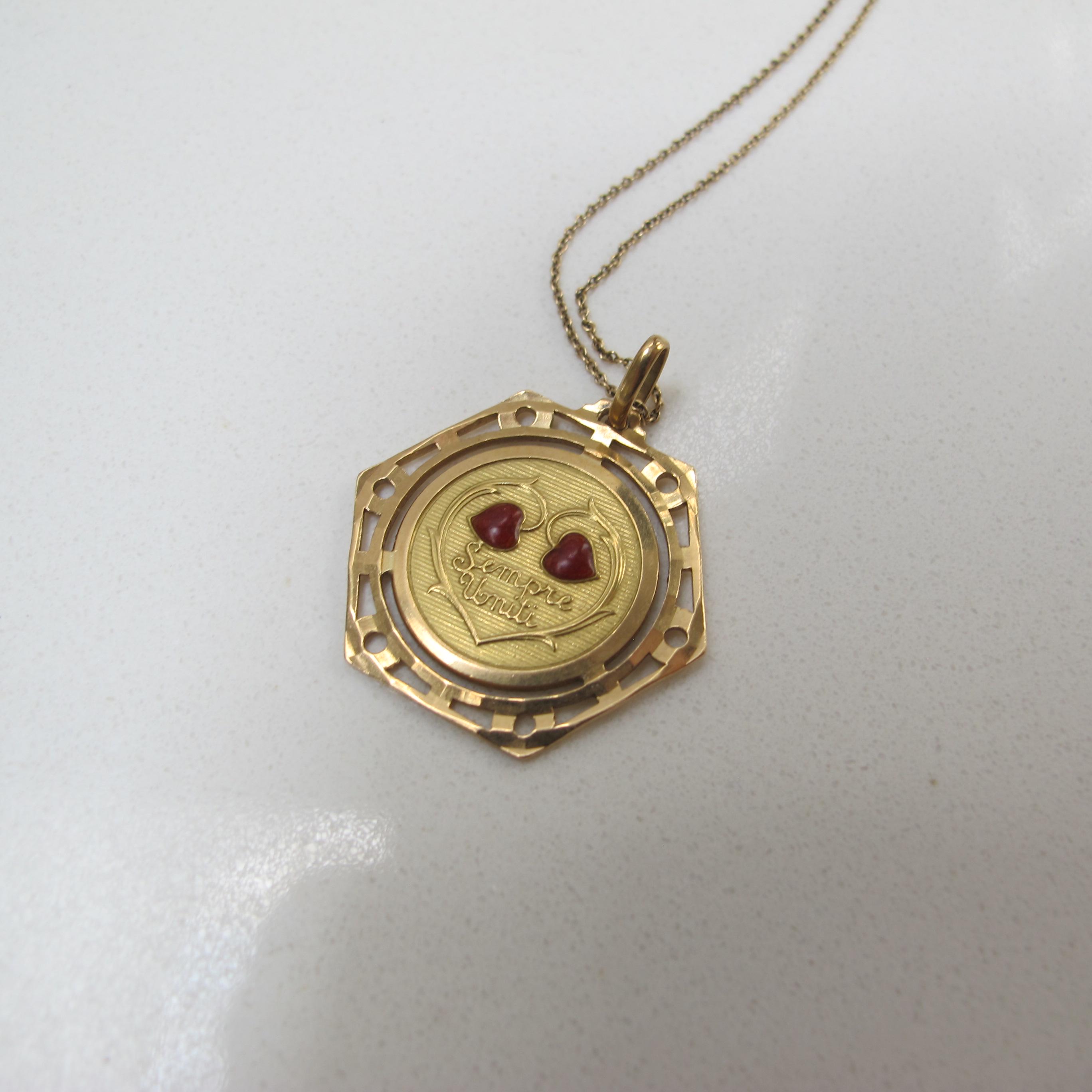 Vintage 18k Yellow Gold Mod Dep Sempre Uniti Enamel Italian Love Token ...