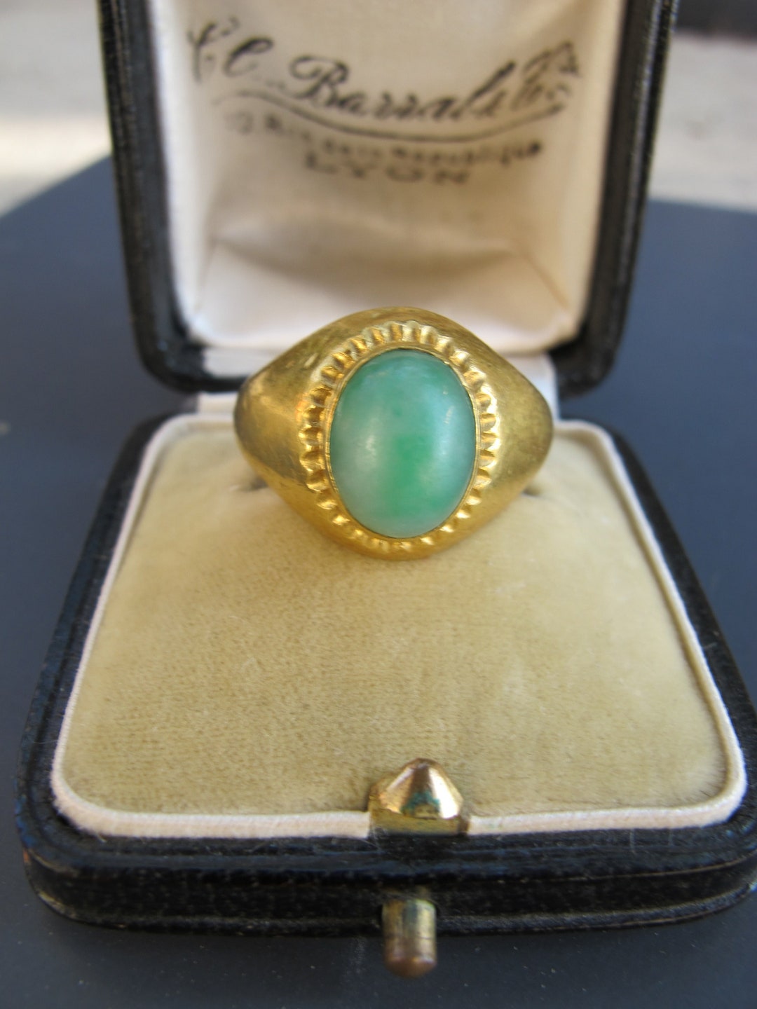 Vintage 22k Yellow Gold Jade Signet Ring - Etsy