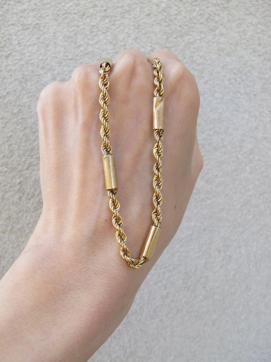 Vintage 14k Yellow Gold Rope and Cylinder Link Chain Necklace - Etsy