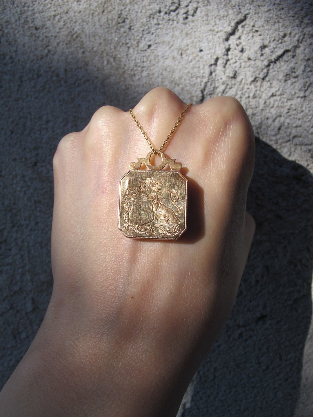 Antique 18k Yellow Gold Square Shaped Lion and Shield Locket Pendant - Etsy