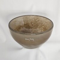 Jim and Sharron Barrett Postmodern Art Glass Metallic and Black Footed ...
