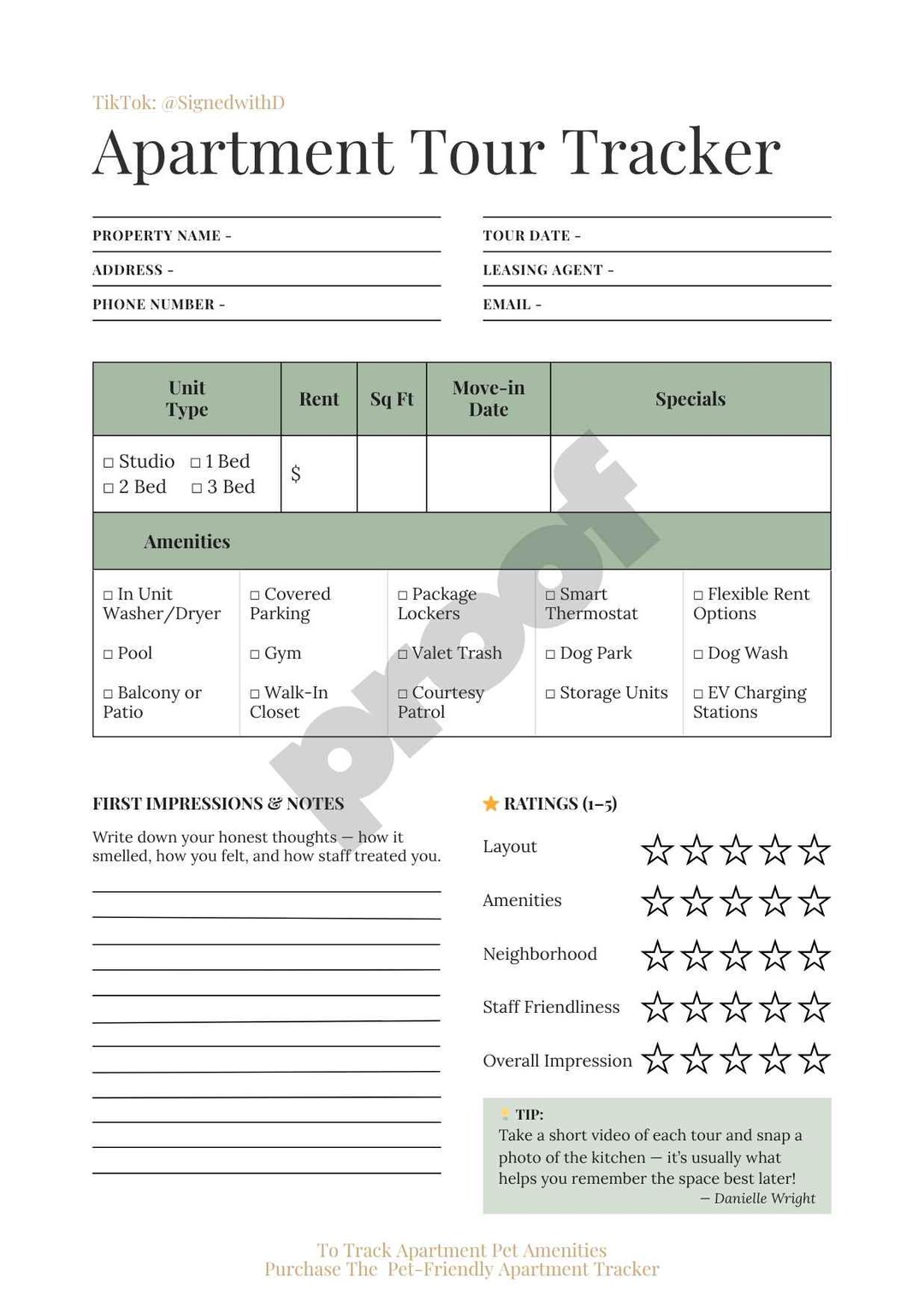 Apartment Tour Tracker | Rental Checklist (high Resolution Download) - Etsy