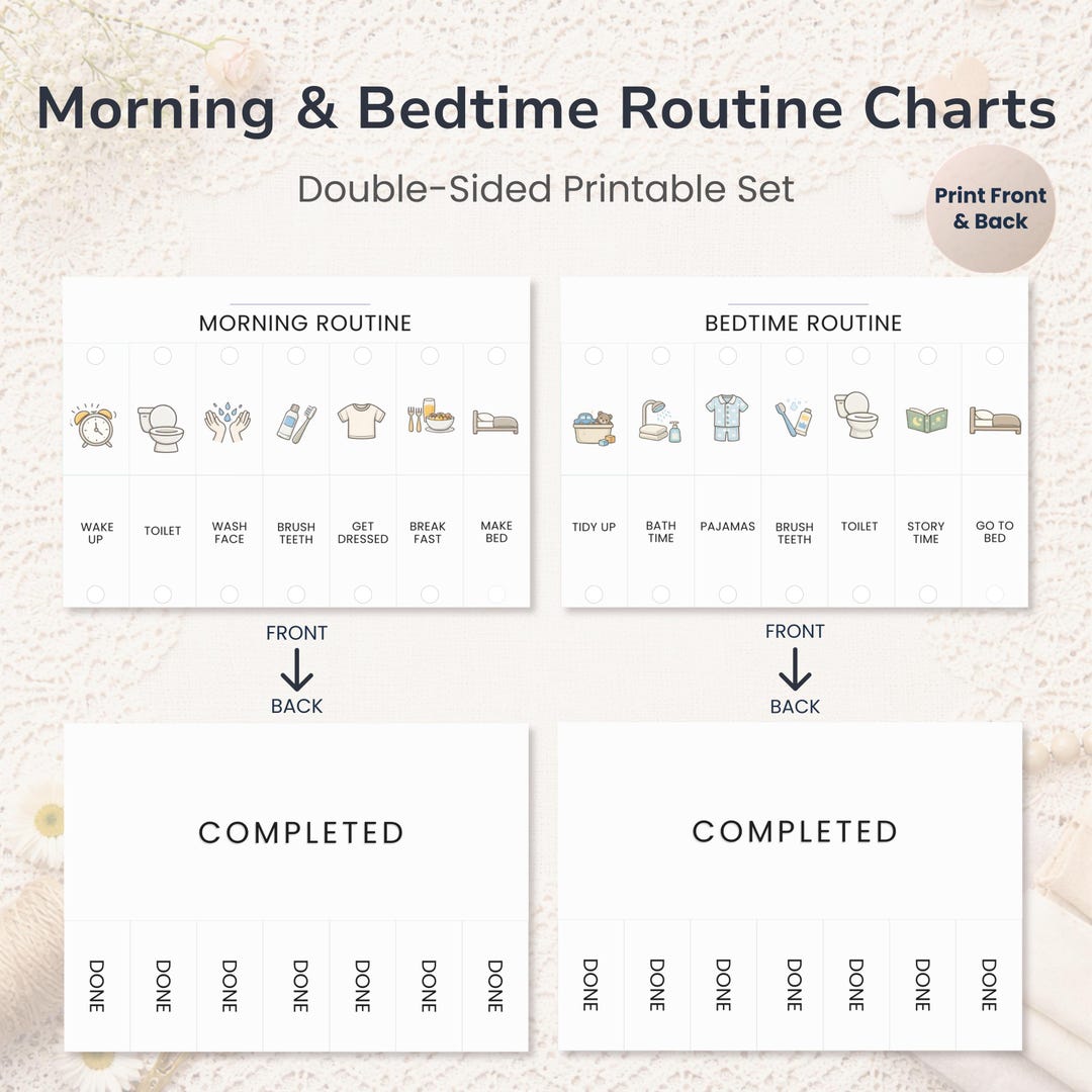 Morning & Bedtime Routine Charts | Kids Daily Schedule Printable ...