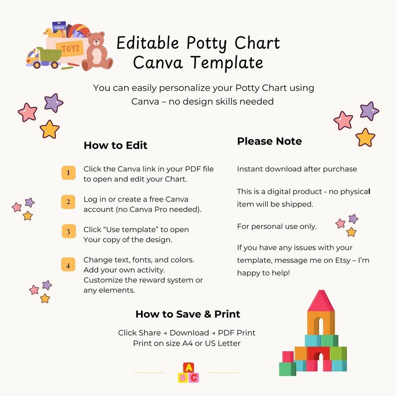 Printable Potty Chart | Editable Canva Potty Training Template | Kids ...
