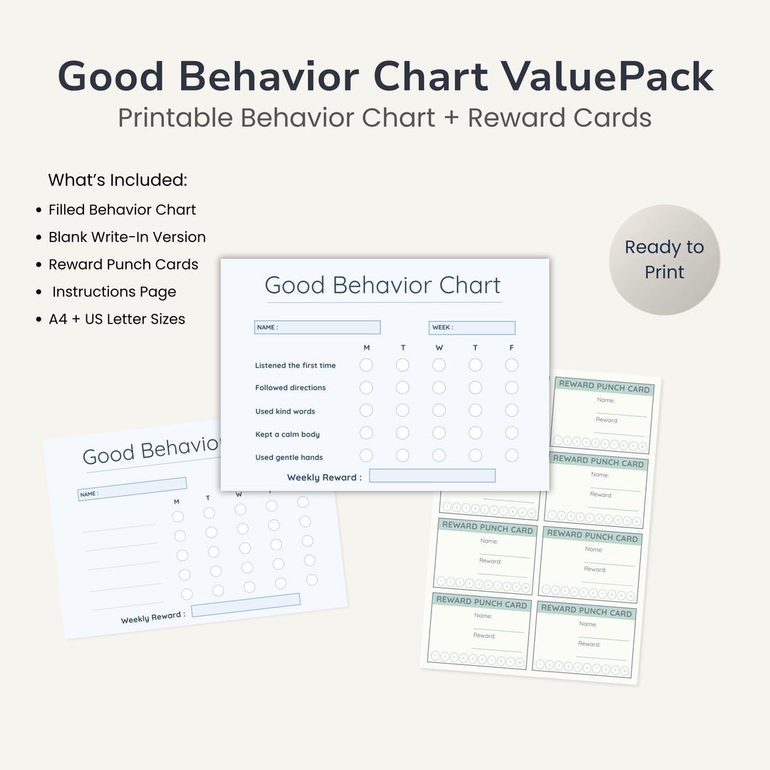 Good Behavior Value Pack | Printable Reward Chart & Punch Cards | Kids ...