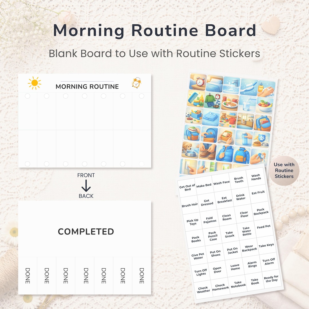 Morning Routine Board for Kids | Blank Chart With Stickers | Daily ...