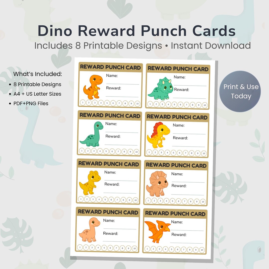 Dinosaur Punch Cards | Kids Behavior Printable | A4 & US Letter ...