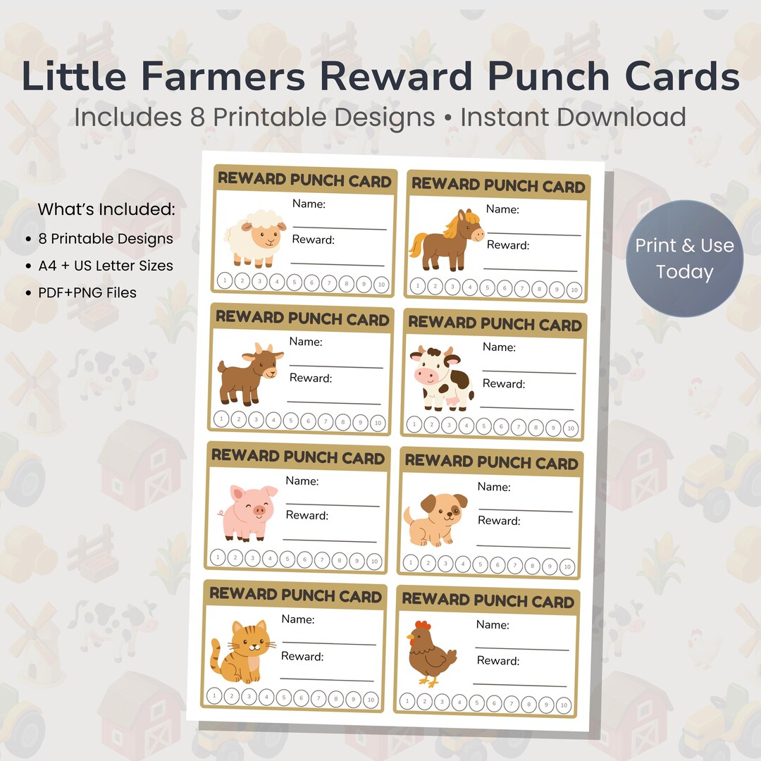 Farm Reward Punch Cards | Printable Kids Motivation Chart | A4 & US ...
