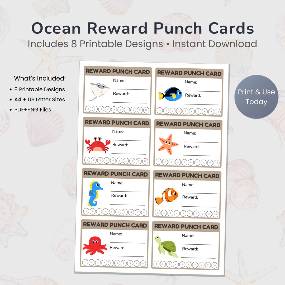 Ocean Reward Punch Cards | Sea Animals Rewards | Printable Behavior ...