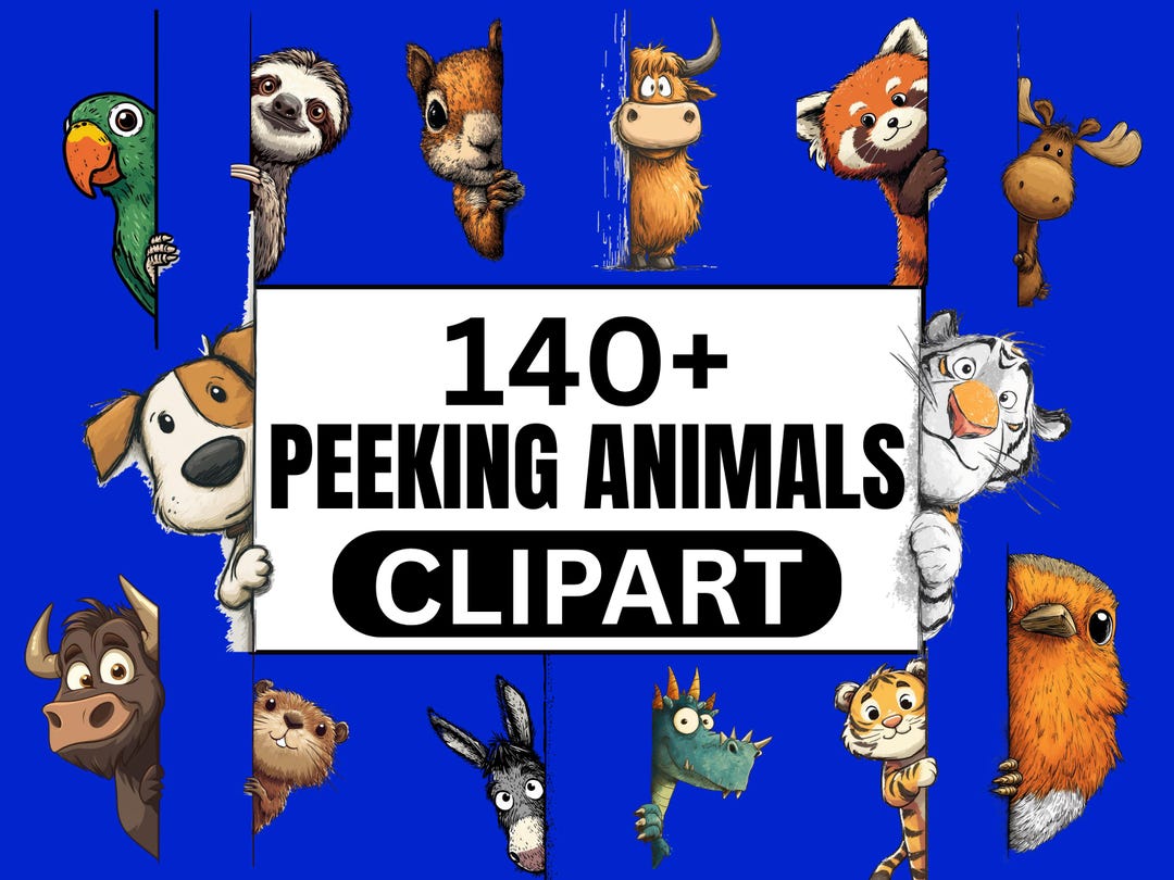 Peeking Animals: 140 PNG, 300 DPI PNG, Funny Animal Clipart, Animals ...
