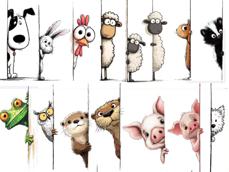 Peeking Animals: 140 PNG, 300 DPI PNG, Funny Animal Clipart, Animals ...