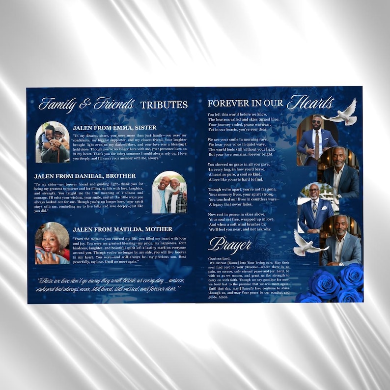 Blue Funeral Program Template: 8-page Memorial (canva, Digital Download ...