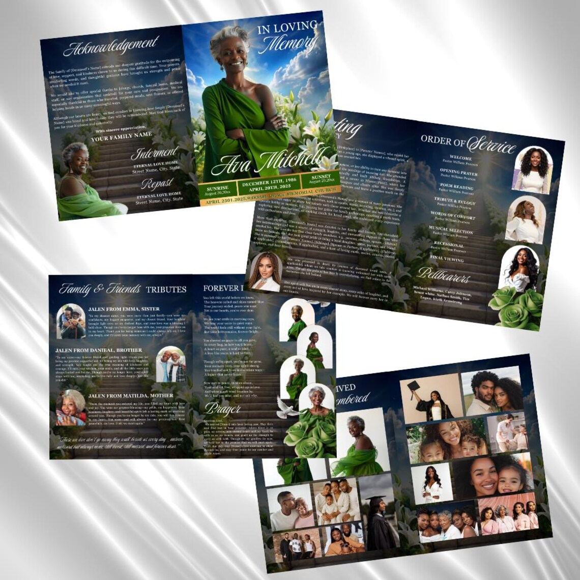 Green Funeral Program Template: 8-page Memorial (canva, Digital ...
