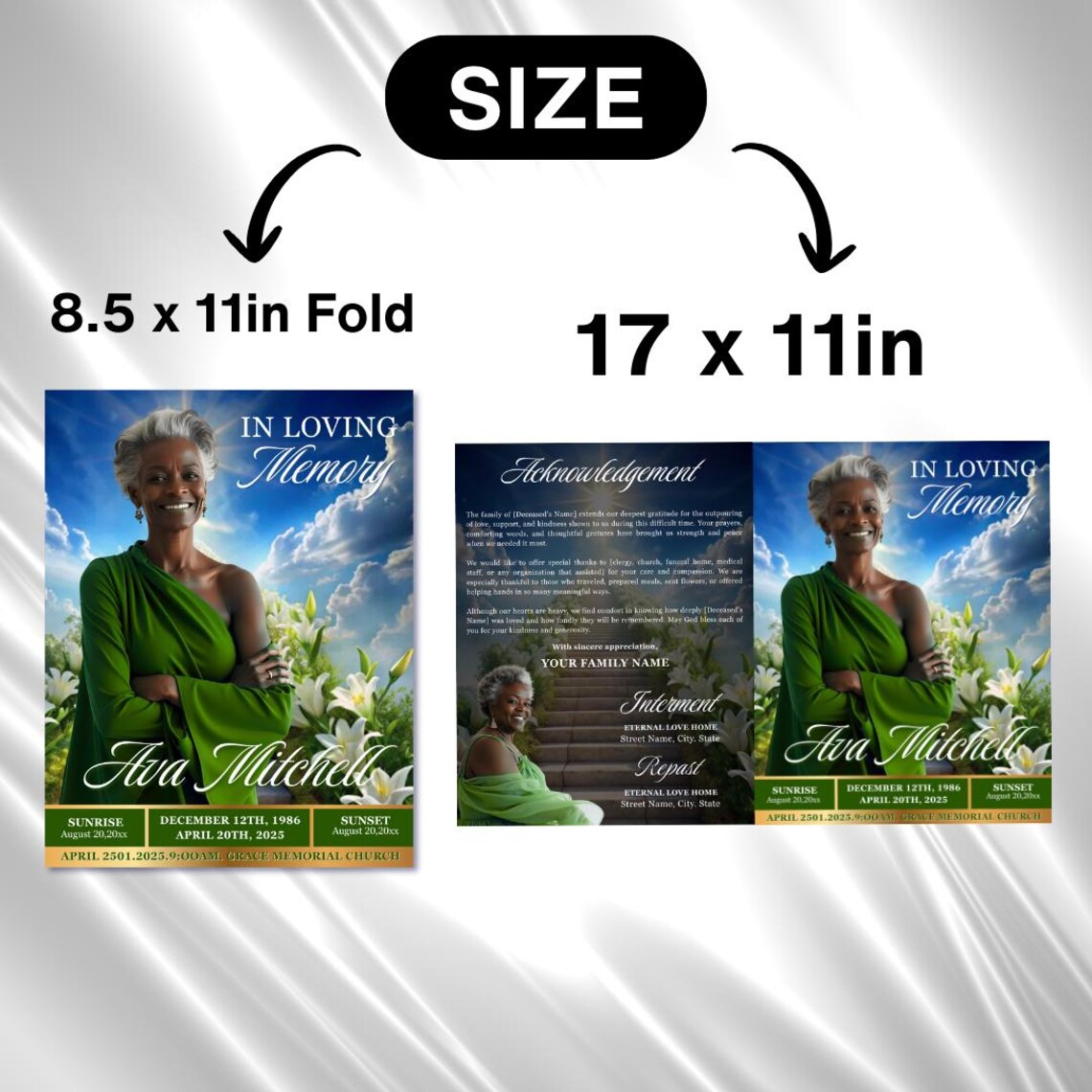 Green Funeral Program Template: 8-page Memorial (canva, Digital ...