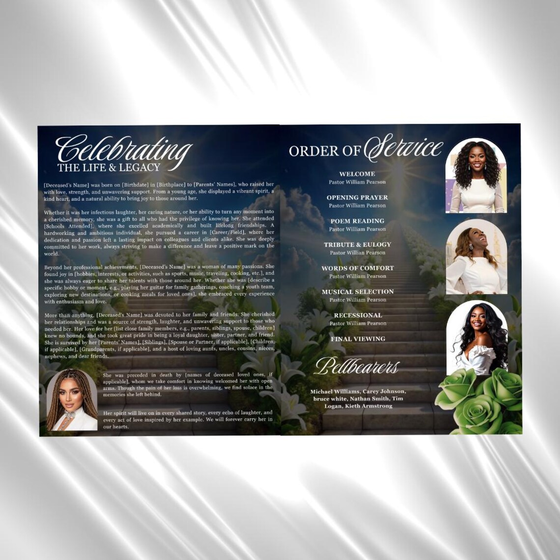 Green Funeral Program Template: 8-page Memorial (canva, Digital ...
