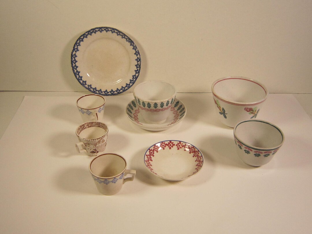 Antique Stick Spatterware Grouping - Etsy
