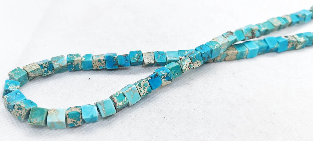 15.5inch Blue Imperial Jasper Cube Square 4mm 6mm 8mm Impression Jasper ...