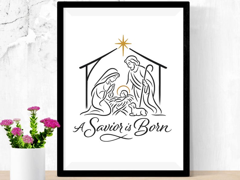 Nativity Scene Line Art PNG | Minimalist Christmas Design (digital ...