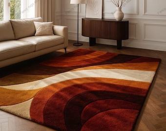Retro 70s Geometric Wave Rug – Mid Century Modern Tufted Shag Carpet ...