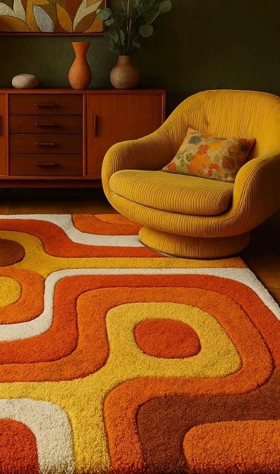 Retro Mid Century Shag Rug – 70s Geometric Orange Yellow Area Carpet ...