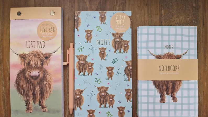 Highland Cow Stationery Set | A5 Notebook, A6 Notebooks, Memo Pad, Pens ...