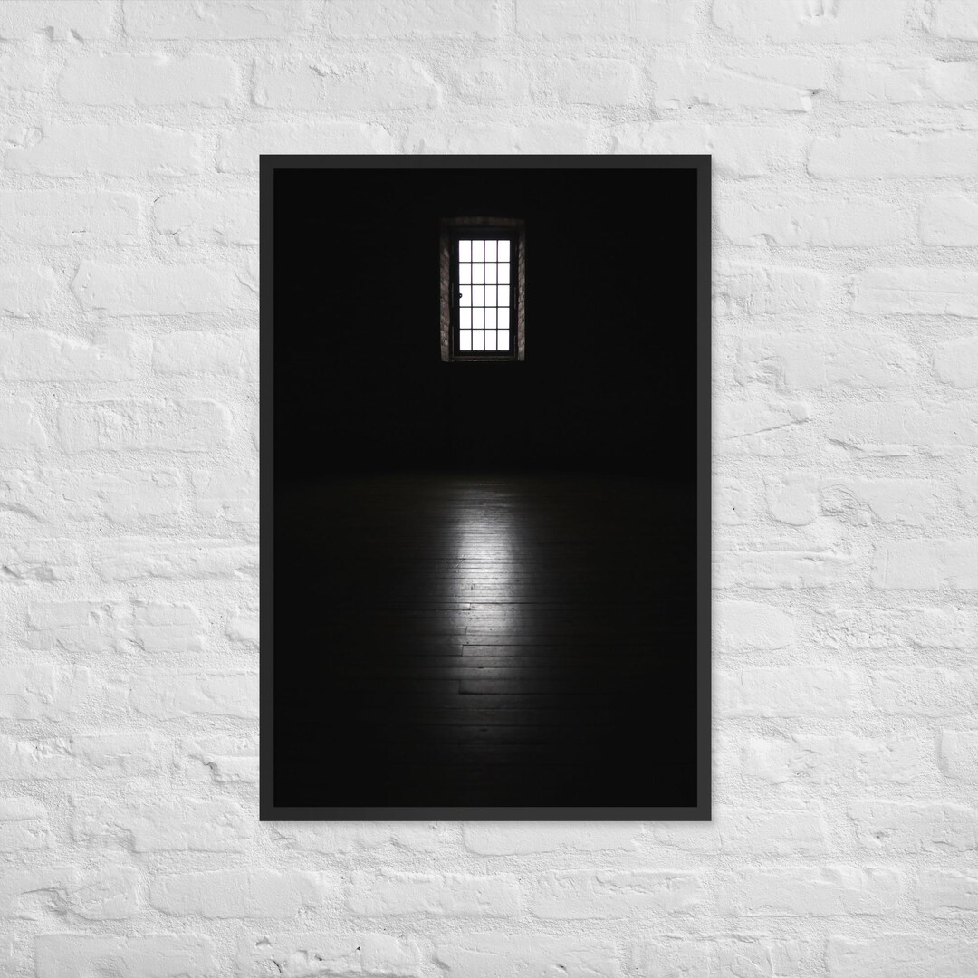 Minimalist Photo of Old Window in a Dark Room Drooping Light - Framed ...