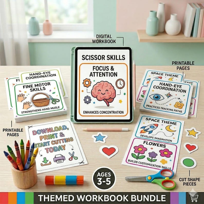 Scissor Skills Worksheets Bundle | Cutting Practice Printable for Ages ...