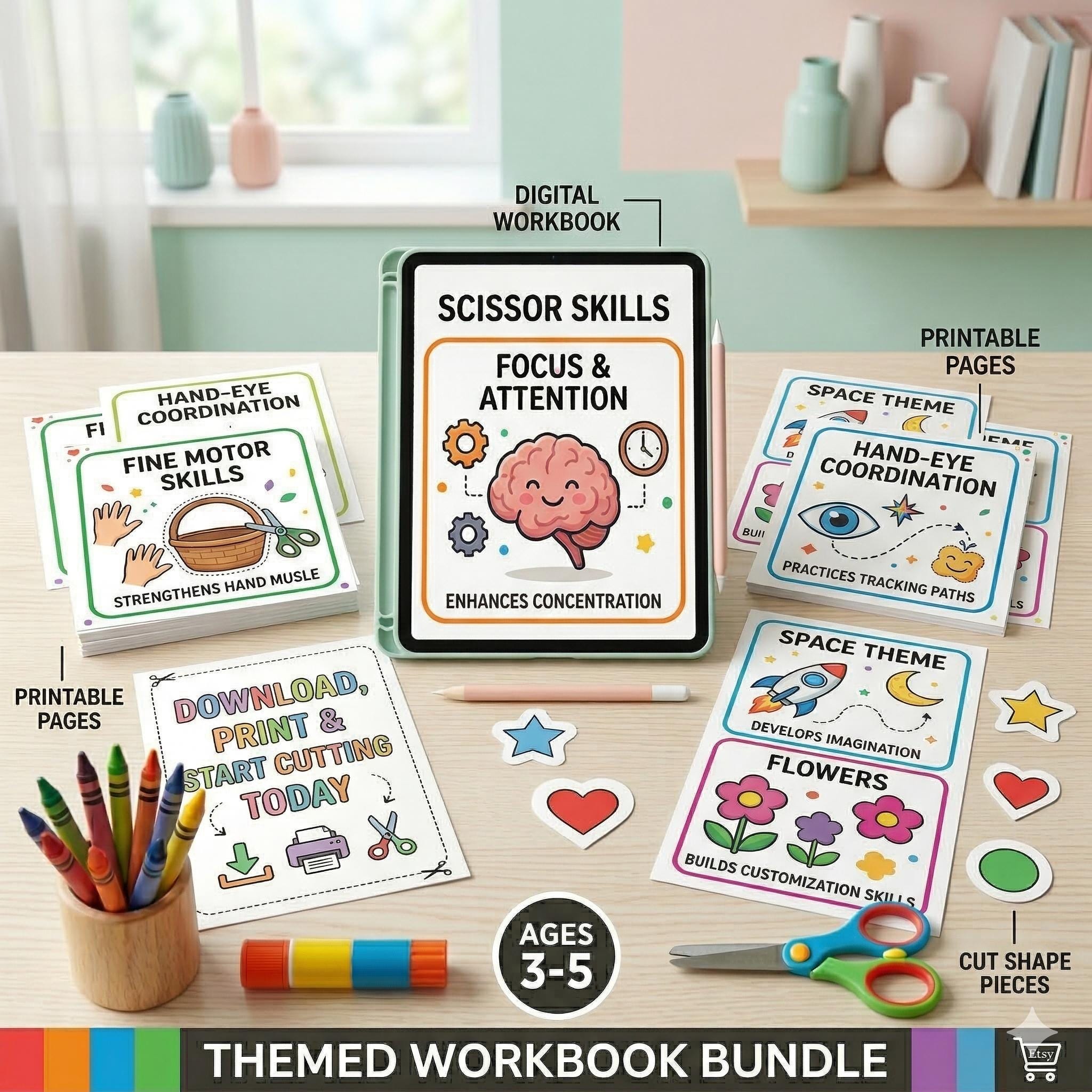 Scissor Skills Worksheets Bundle | Cutting Practice Printable for Ages ...