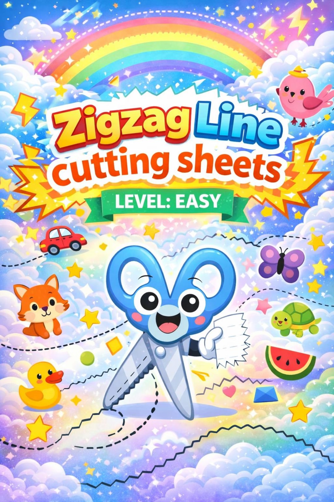 Zigzag Scissor Skills Worksheets for Kids | Cutting Practice Printable ...