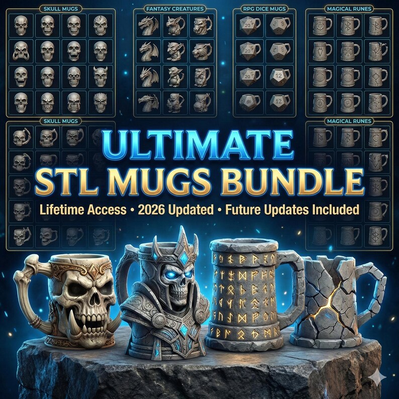 Fantasy Mug STL Bundle | Orc, Lich, Golem Tankards (digital Download ...