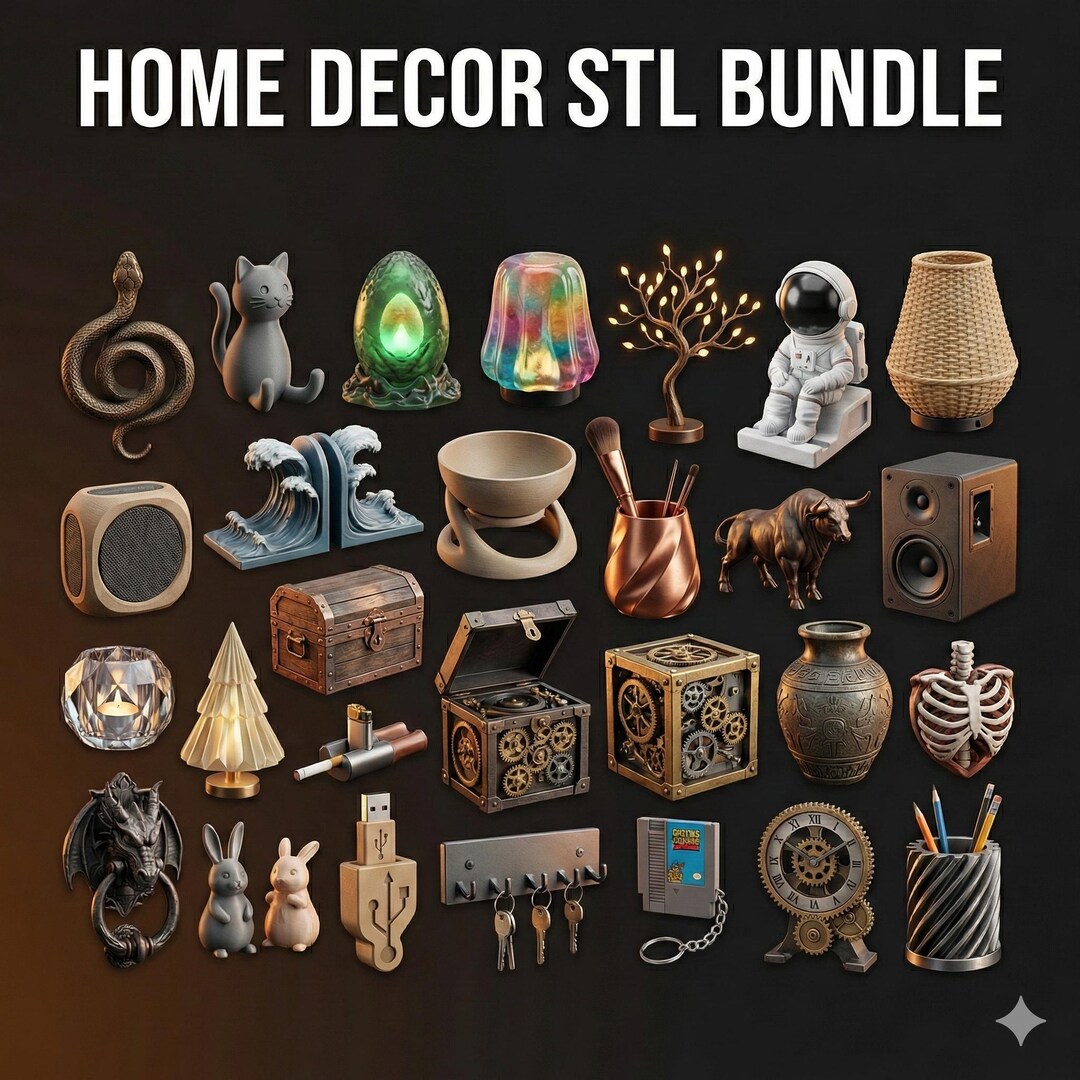 3D Printable Home Decor STL Bundle | Lamps, Organizers, Sculptures ...