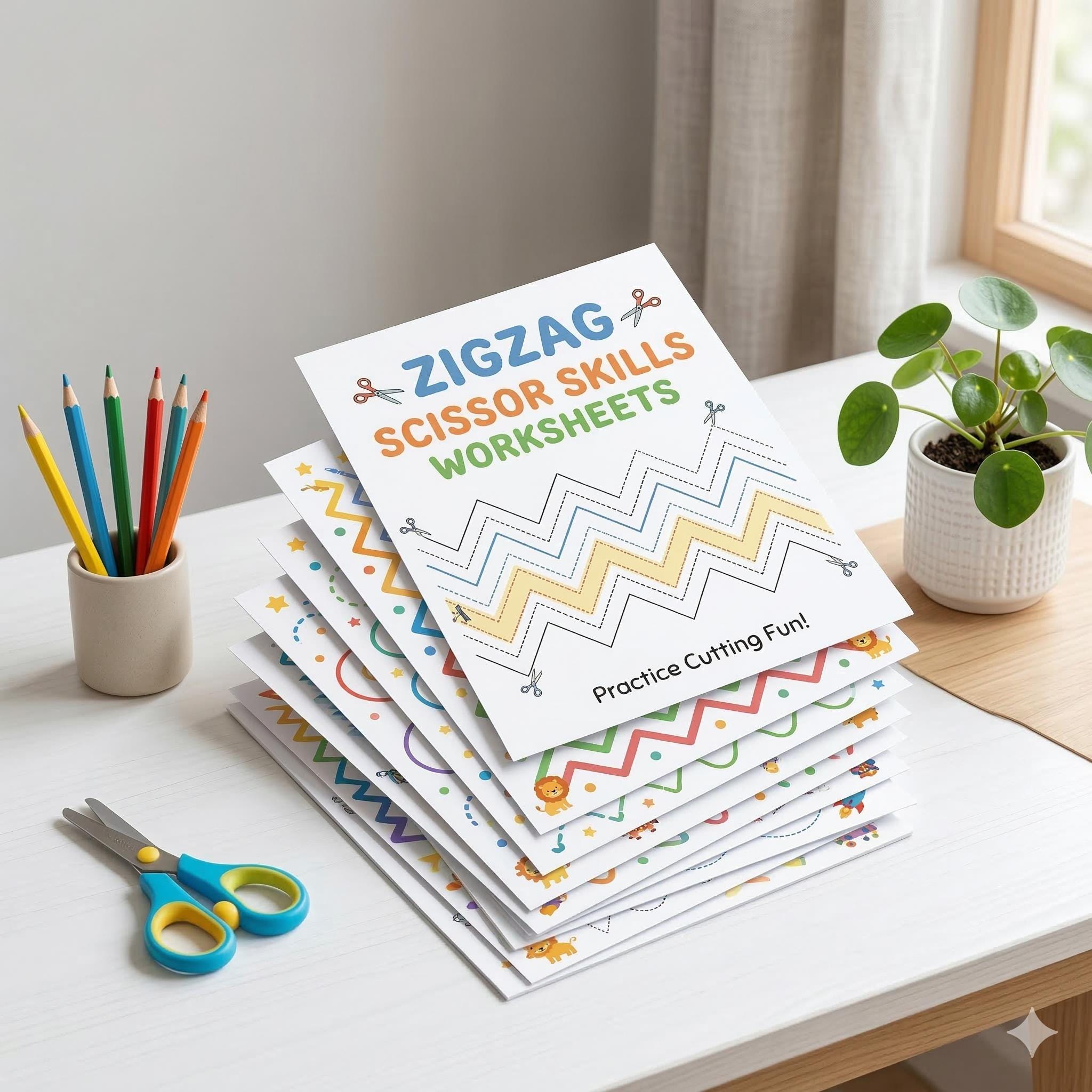 Zigzag Scissor Skills Worksheets for Kids | Cutting Practice Printable ...