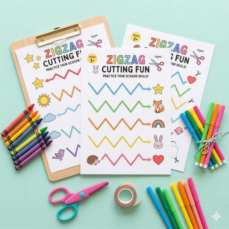 Zigzag Scissor Skills Worksheets for Kids | Cutting Practice Printable ...