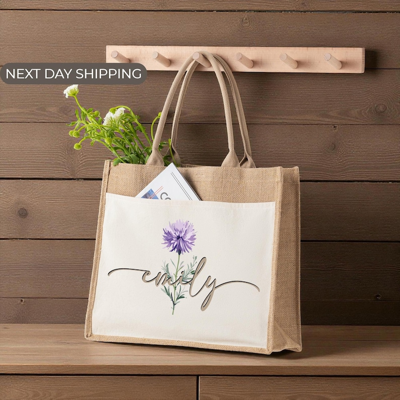 Personalized Birth Flower Tote Bag, Mothers Day Gift, Teacher Present ...