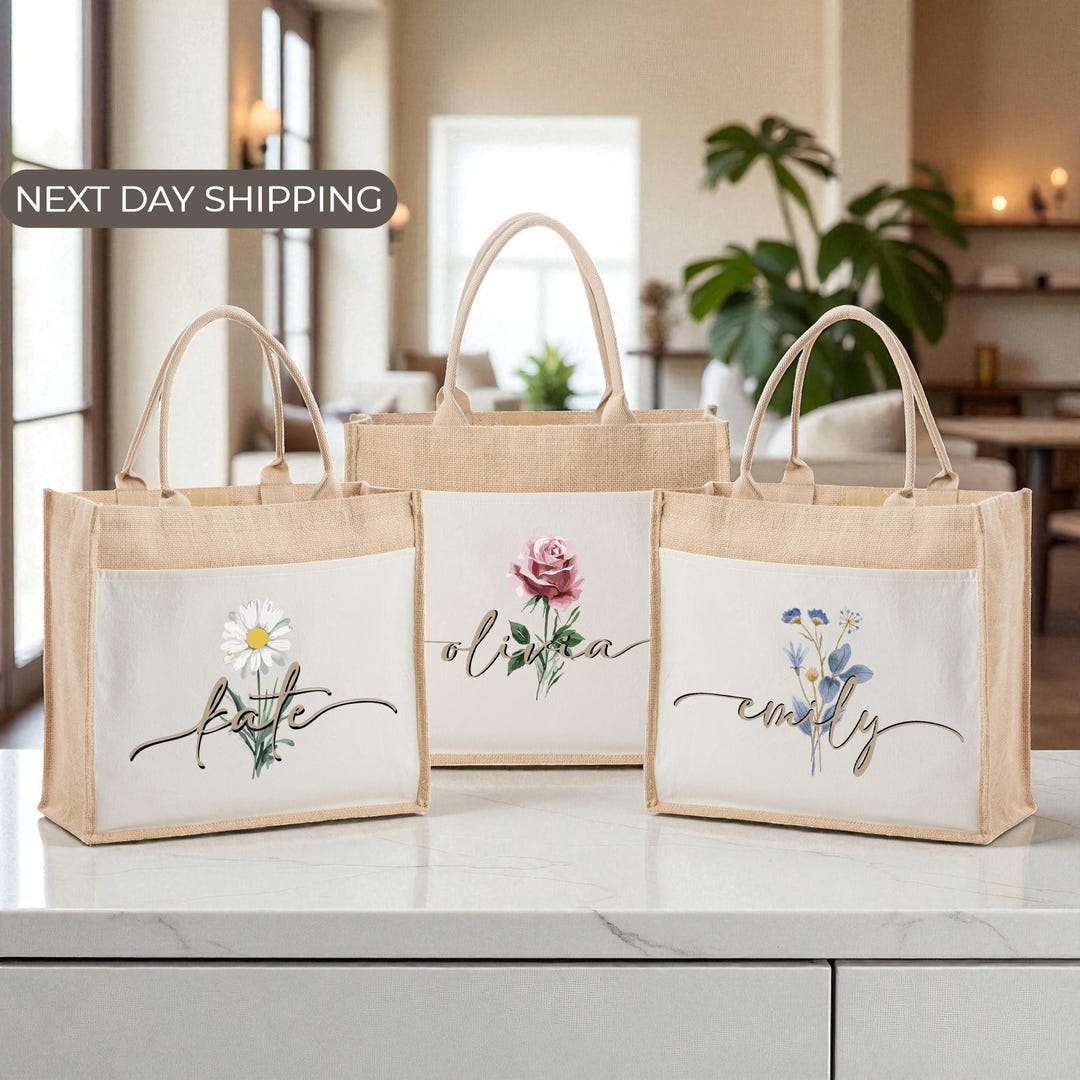 Personalized Birth Flower Tote Bag, Mothers Day Gift, Teacher Present ...