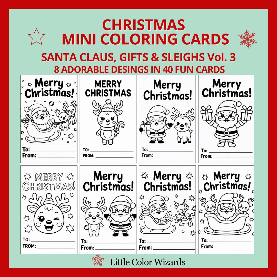 Christmas Mini Coloring Cards – Printable | Santa Claus, Reindeers ...