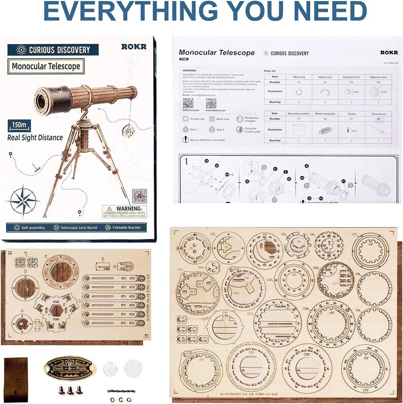 ROKR Wooden Telescope Kit | DIY Monocular Model Puzzle - Etsy