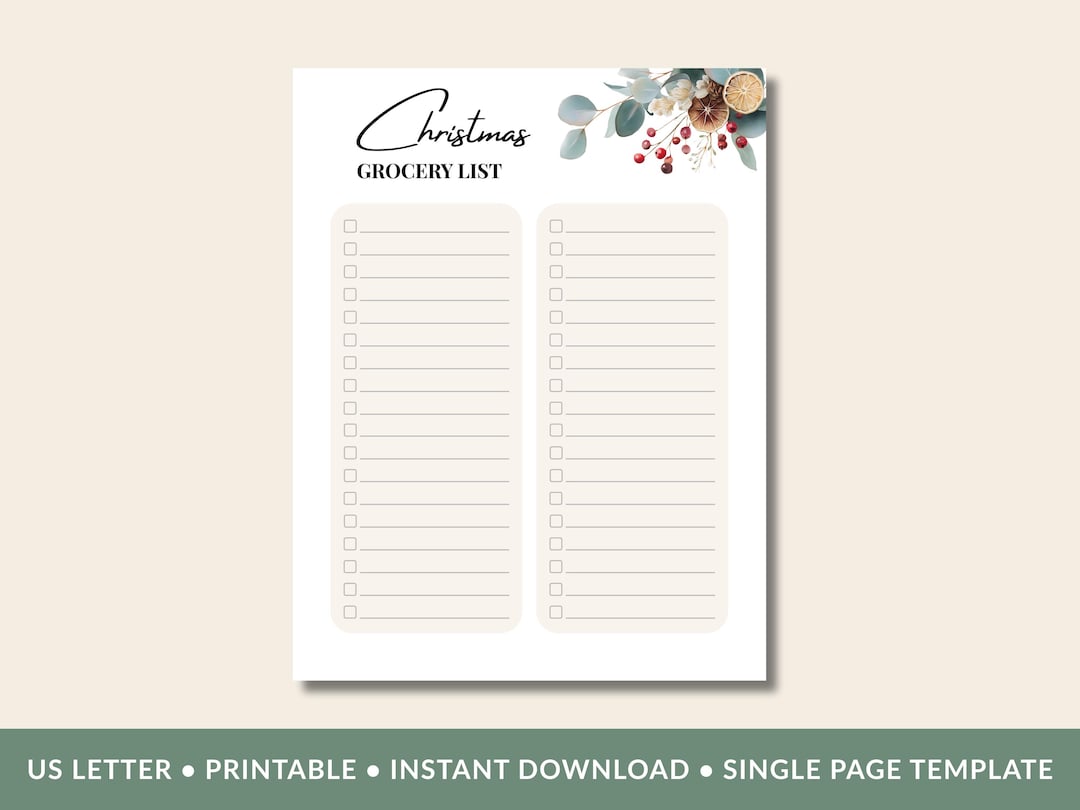 Christmas Grocery List Printable – Holiday Shopping List Template ...