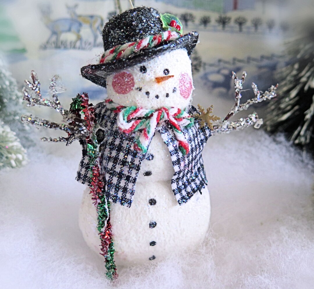 Top Hat Snowman Ornament 5" Handmade Fleece Snowman Icicle Arms ...