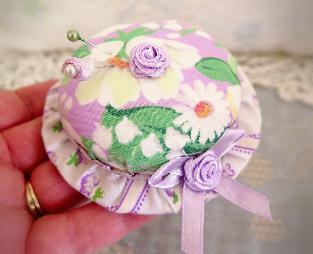 Mini Hat Pincushion Aqua Pink 3" Home Decor Fabric Small Pin Cushion ...
