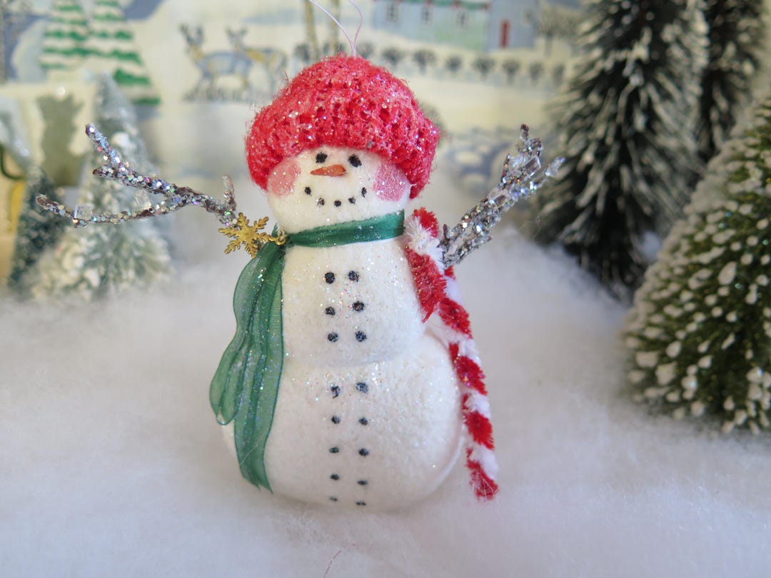 Snowman Ornament Handcrafted 5" Snowman Ornament With Faux Candy Cane ...